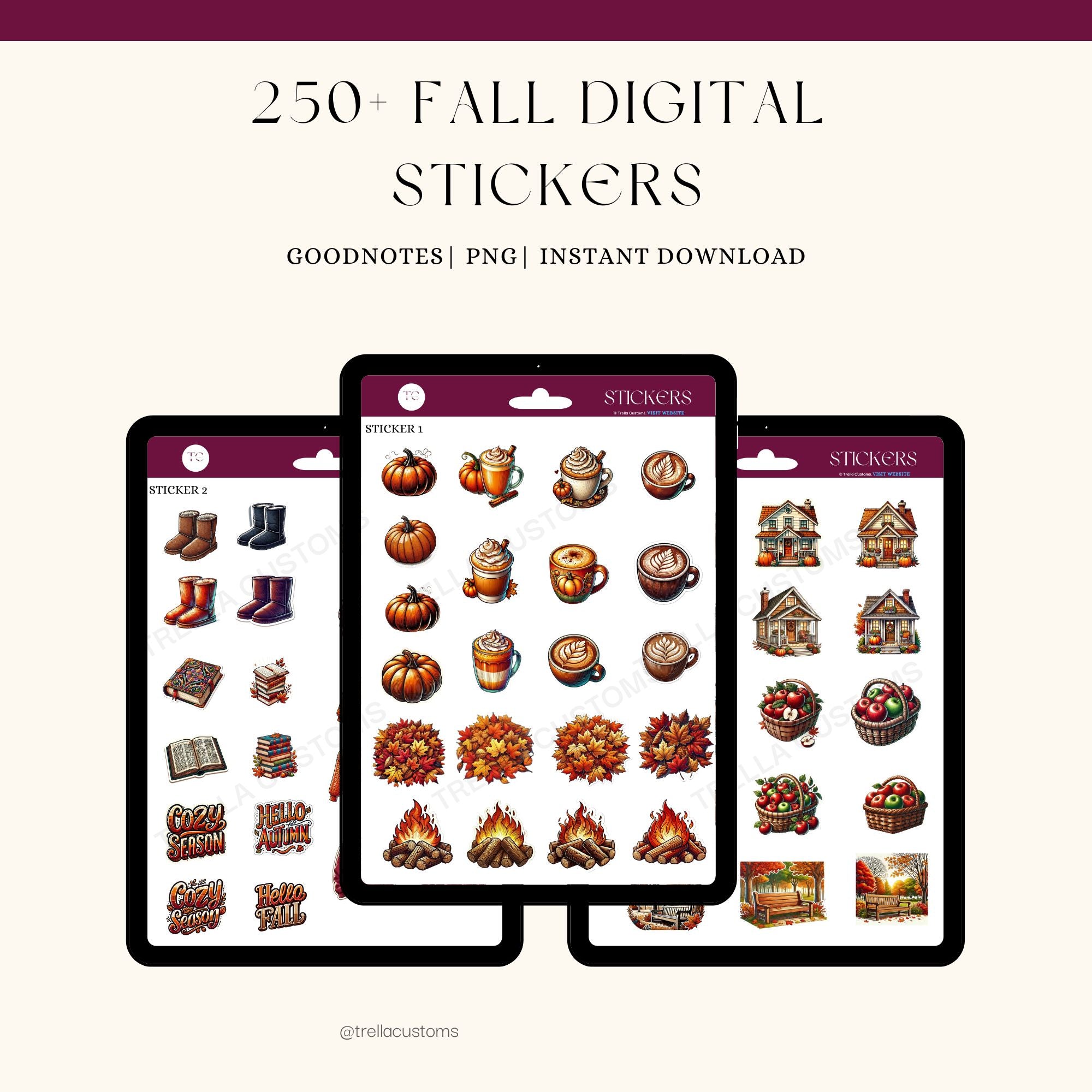 Fall Digital Stickers | Precropped Goodnotes Stickers | 250+ iPad Digi ...