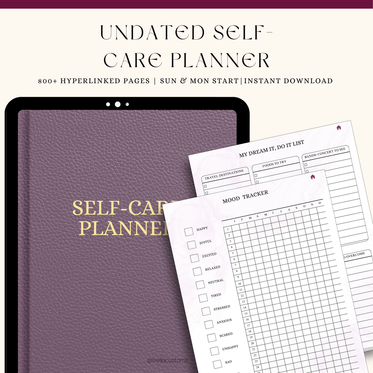 Undated Self-Care Planner | Goodnotes | Digital Planner – Trella Customs