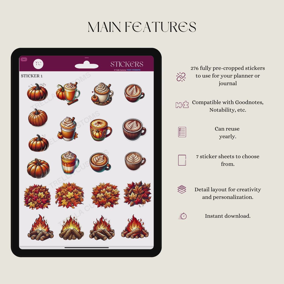 Fall Digital Stickers | Precropped Goodnotes Stickers | 250+ iPad Digi ...